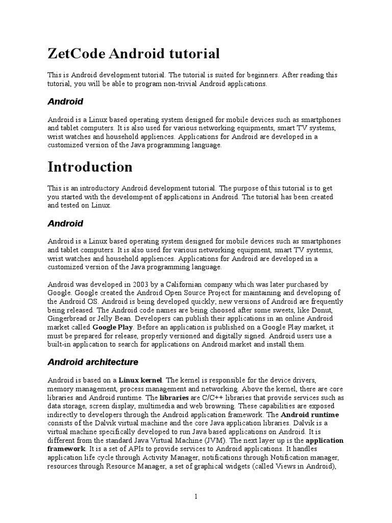 ZetCode Android Tutorial | PDF | Android (Operating System) | Google Play