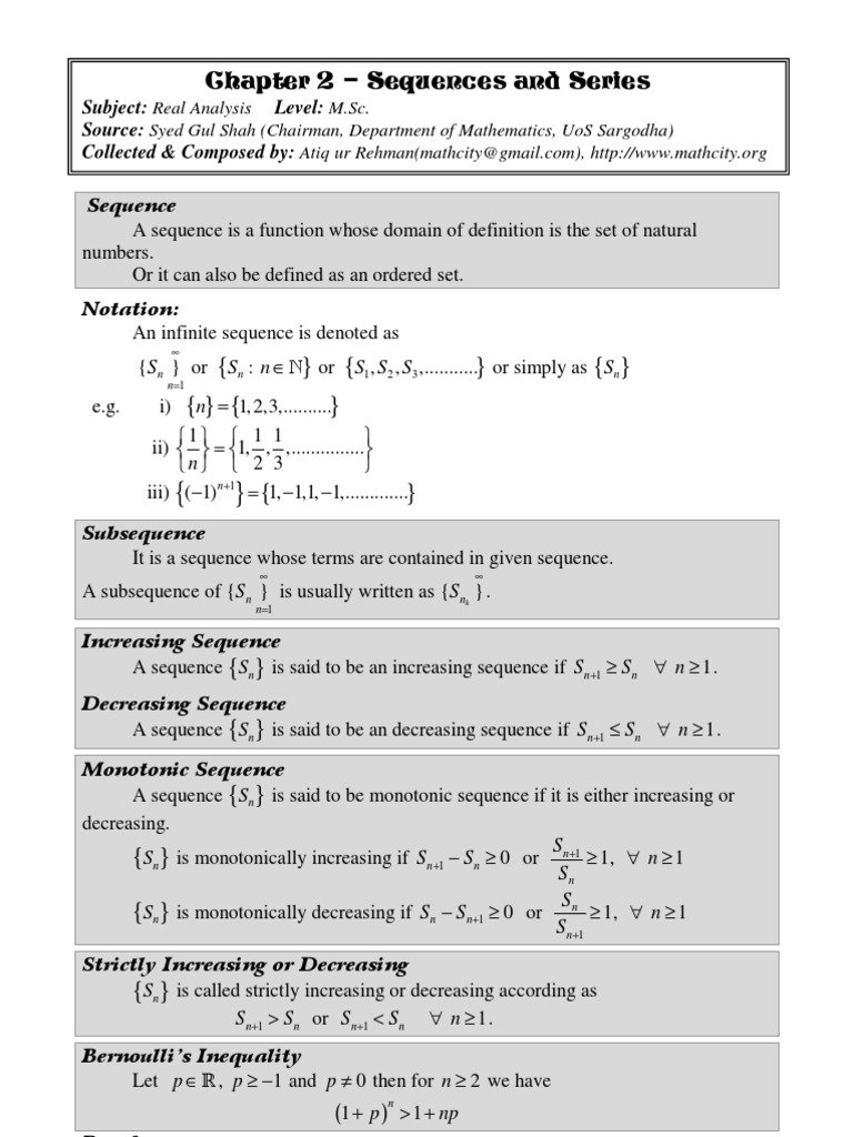 Chap 02 Real Analysis Sequences And Series Series Mathematics Sequence