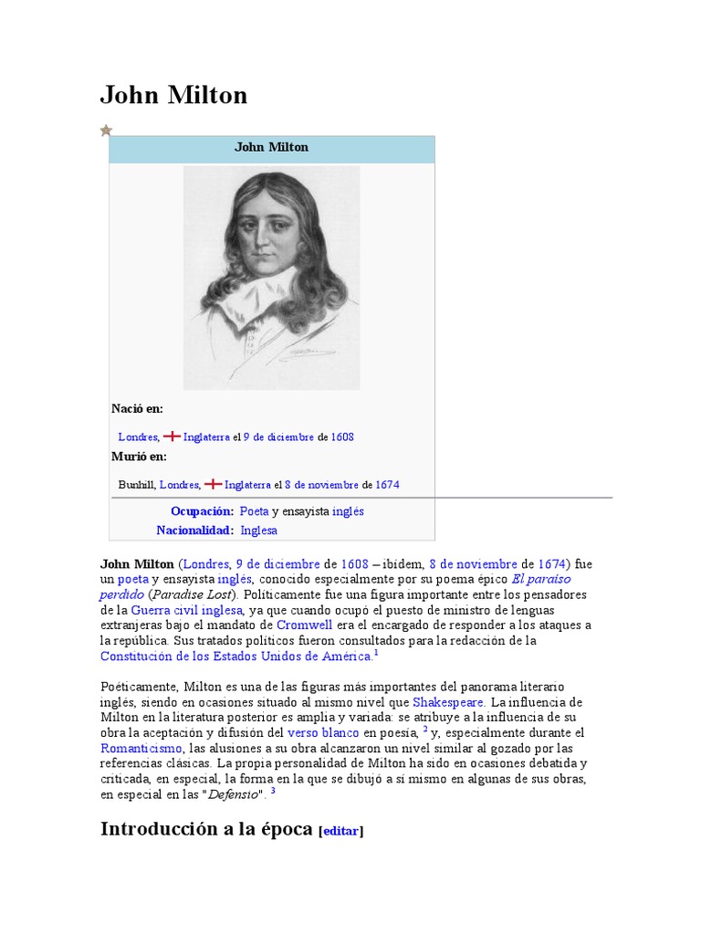 Biografía de John Milton: Origen y Vida | PDF | John Milton | Religión ...