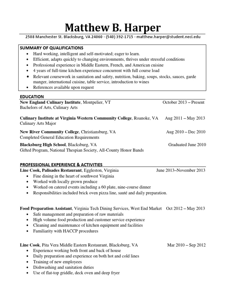 Matthew Harper Resume | PDF | Virginia | Kitchen Matthew Harper Resume | PDF | Virginia | Kitchen