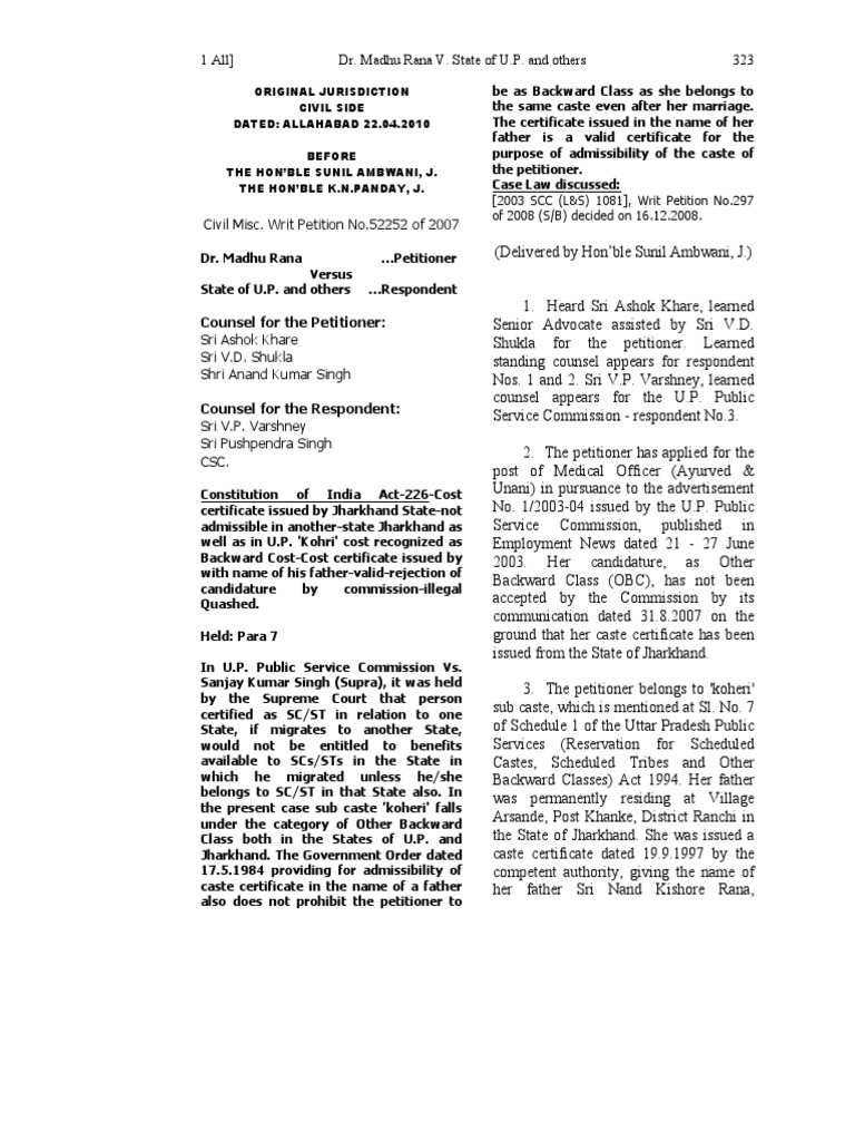 Indian Law Report - Allahabad Series - Apr2010 | PDF | Writ | Supreme ...