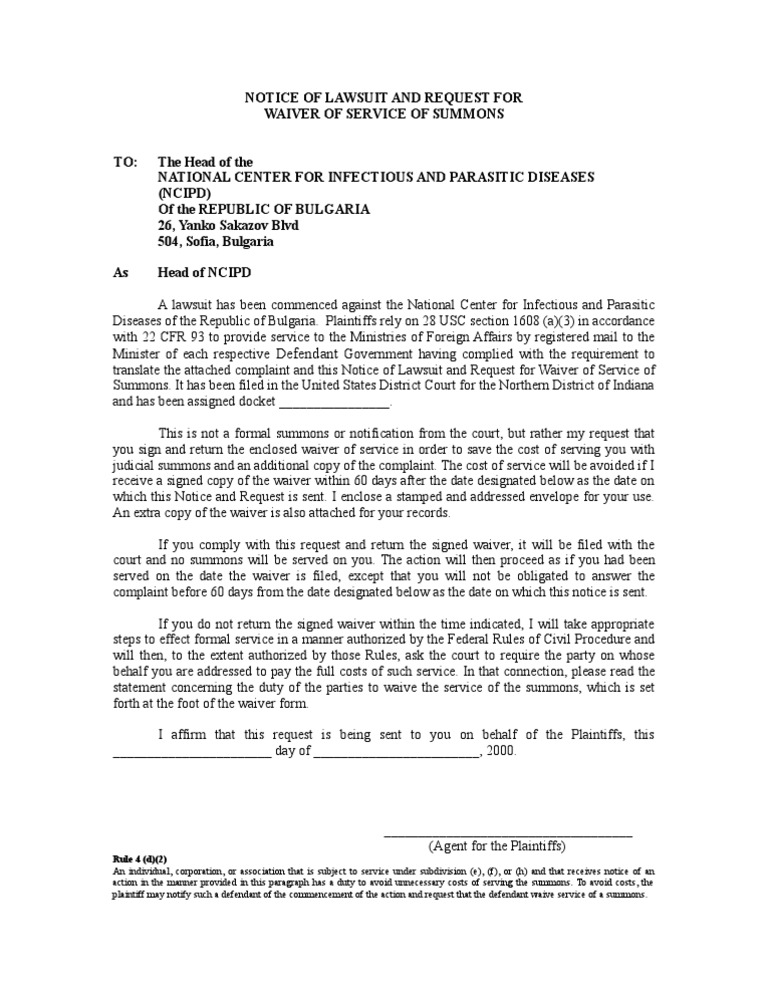 Notice of Lawsuit and Request For Ncipd | Download Free PDF | Summons ...