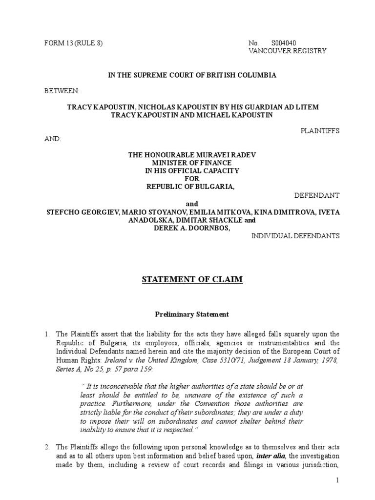 S004040 Statement of Claim - As Filed | PDF | Defamation | Tort