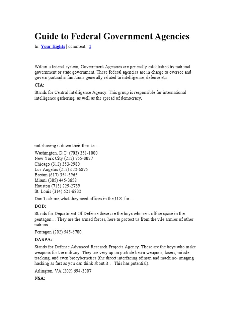 Guide To Federal Goverment Agencies | PDF | United States Department Of ...