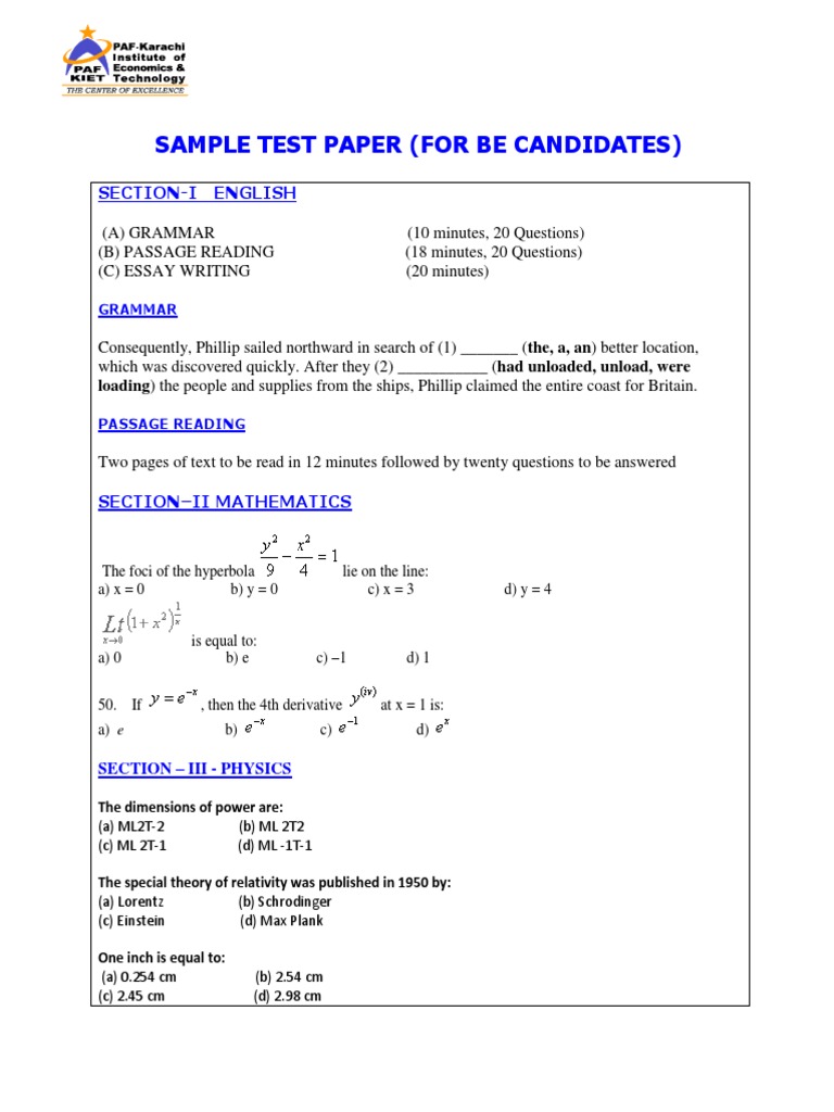 Sample Test Paper For Engineering | PDF | Teaching Methods & Materials