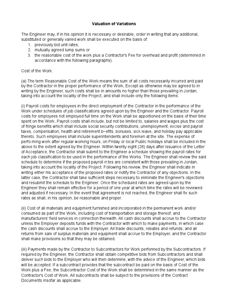 Valuation of Variations - FIDIC StylexAmerican | PDF | General ...