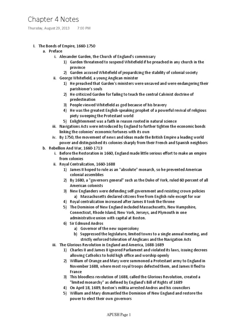 Chapter 4 Notes For AP US History | PDF | Christian Revival | The ...