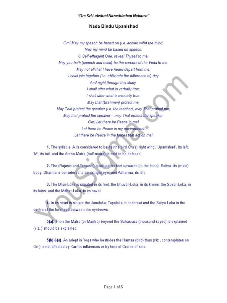 Nada Bindu Upanishad | PDF | Hindu Prayer And Meditation | Spirituality