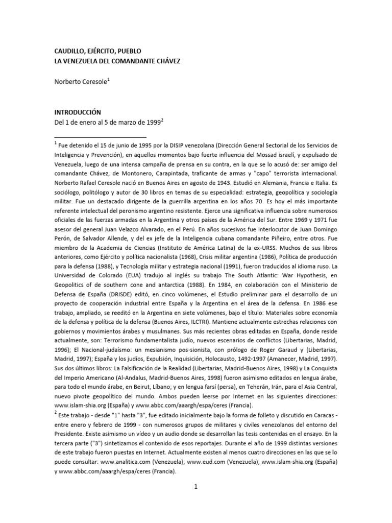 Norberto Ceresole - La Venezuela Del Comandante Chávez | PDF ...