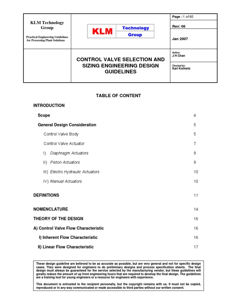 Engineering Design Guideline Control Valve Rev 6 | PDF | Valve | Actuator