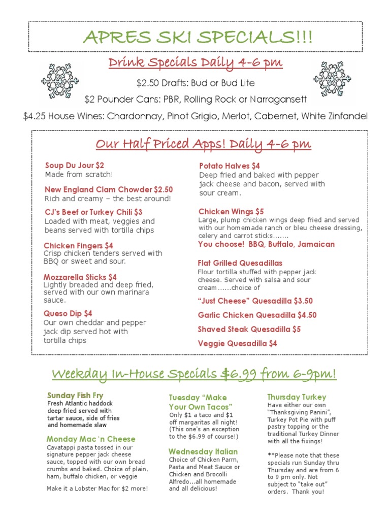 Apre Ski Menu Bar | PDF