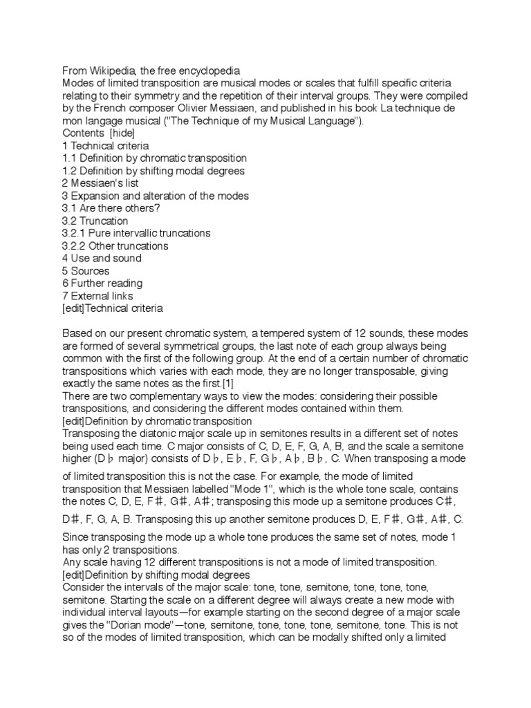 Messiaen's Modes of Limited Transposition | PDF | Mode (Music ...