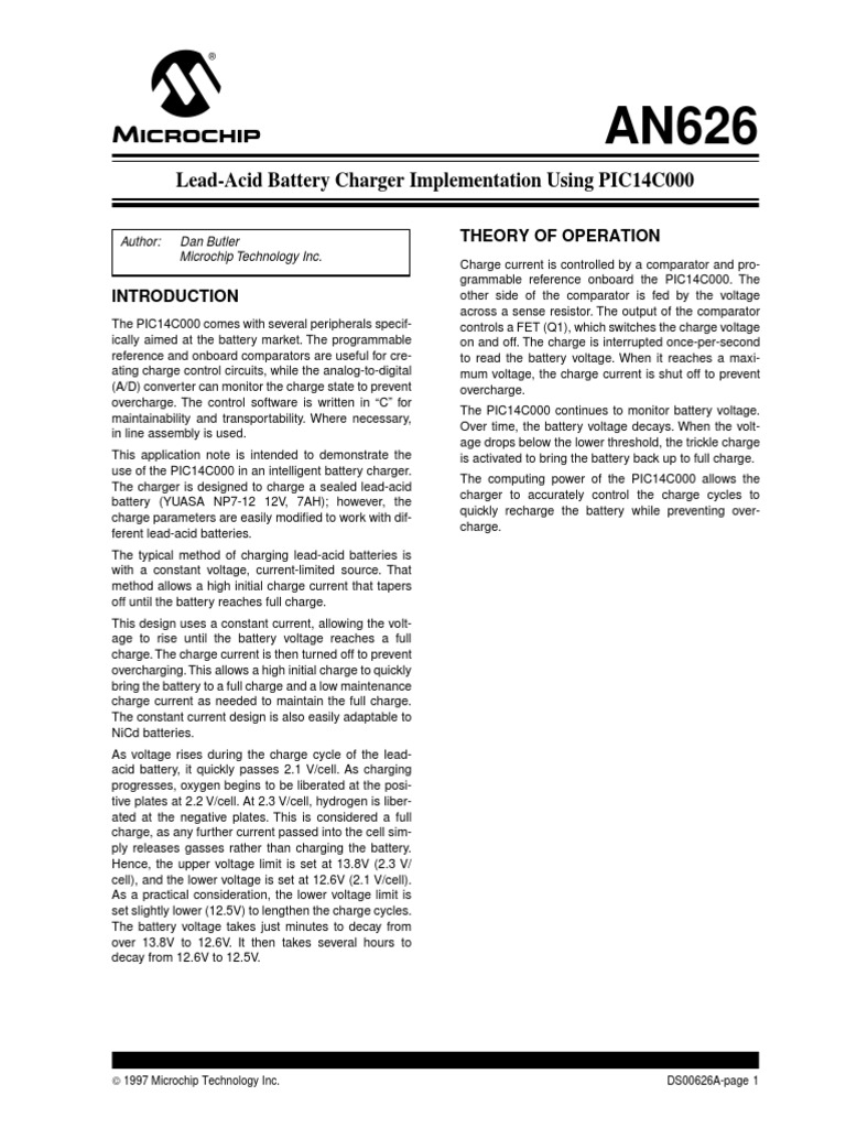 AN626 - Lead Acid Battery Charger Using The PIC14C000 | PDF | Battery ...