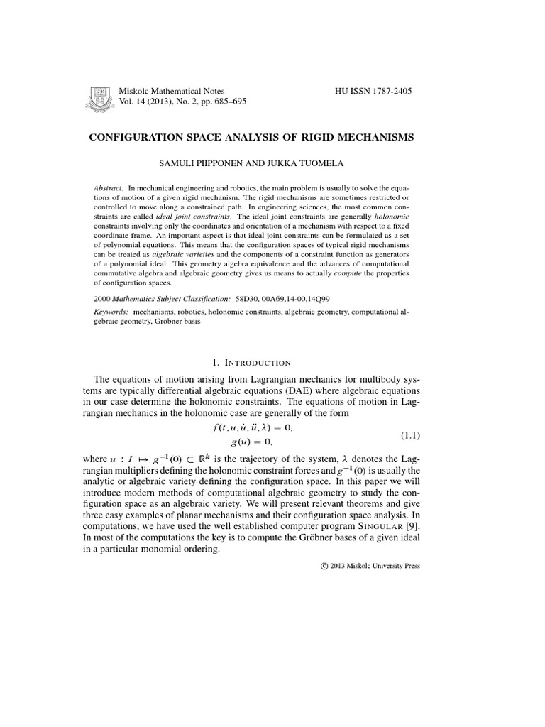 Configuration Space Analysis of Rigid Mechanisms | PDF | Ring ...