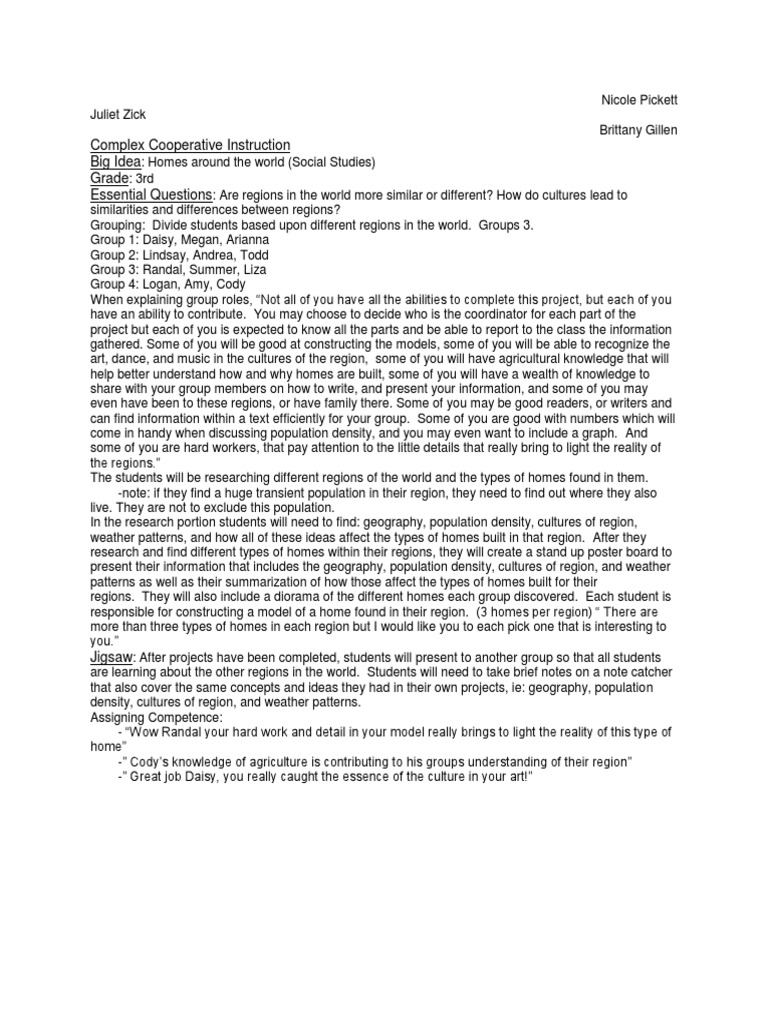 3rd Grade Global Homes Project Guide | PDF | Educational Psychology ...