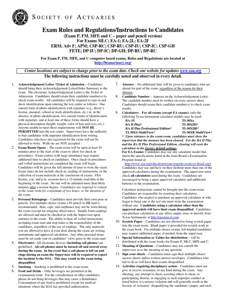 Exam Rules and Regulations for Candidates | PDF | Identity Document ...
