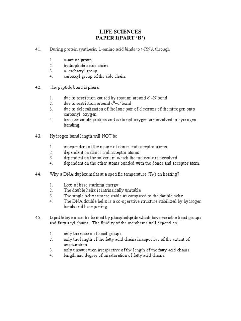 Life Sciences Paper I (Part B') | PDF