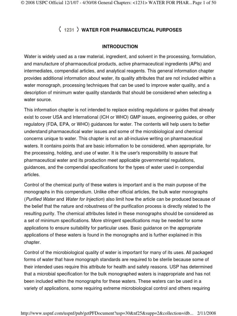 Reg USP 1231 Water For Pharmaceutical Purposes | Download Free PDF ...