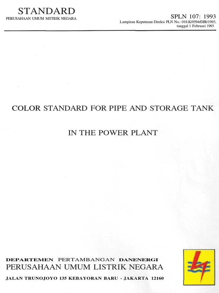 SPLN 107-1993 Color Standard For Pipe and Storage Tank in The Power Plant | PDF | Pipa ...