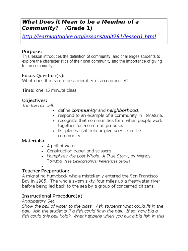 Community Lesson Grade 1 | PDF | Learning | Cognition