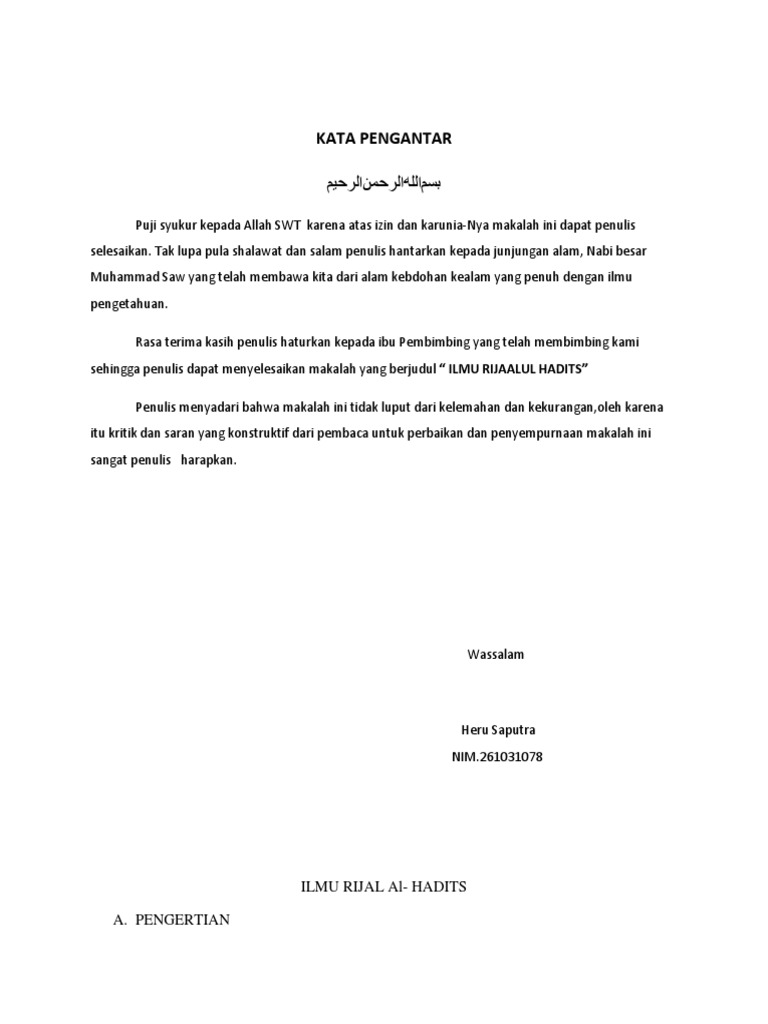 Ilmu Rijalul Hadits: Pengertian dan Sejarah | PDF