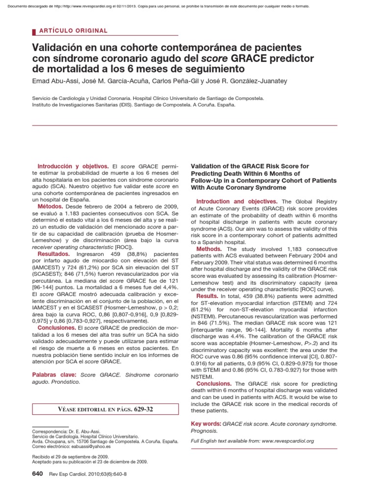 Score Grace | PDF | Sistema cardiovascular | Cardiología