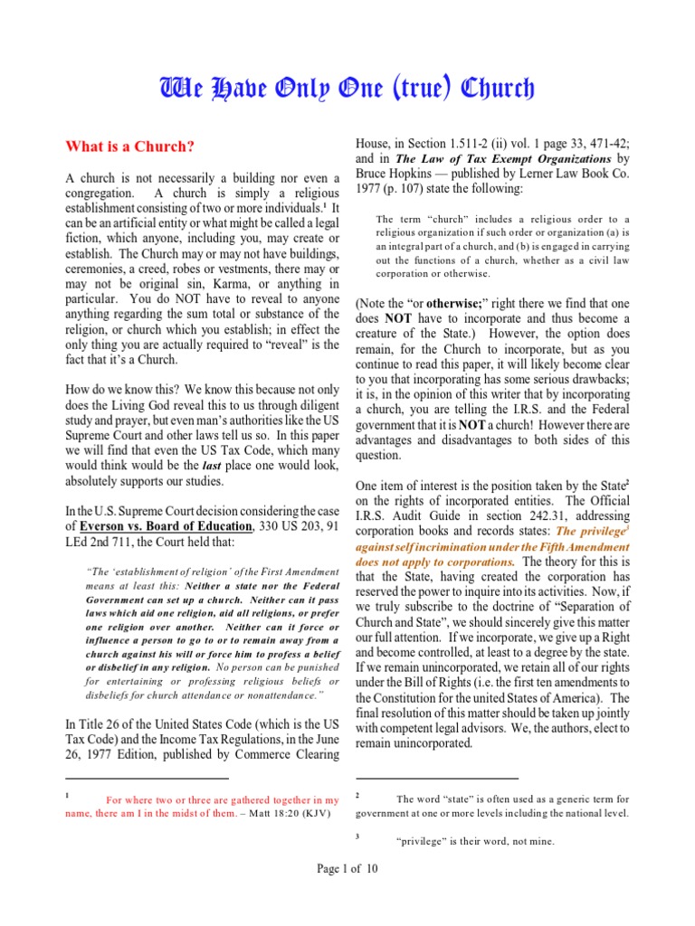 We Have Only One (True) Church: What Is A Church? | PDF | First ...