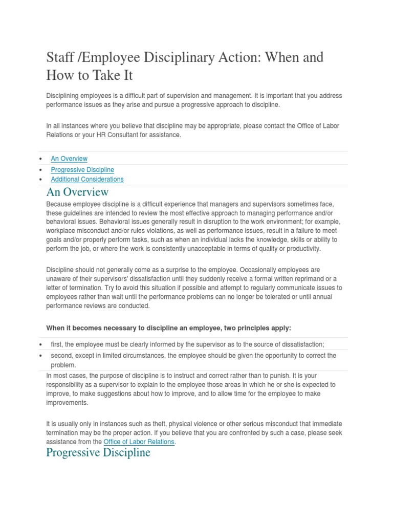 Staff Employee Disciplinary Action | PDF | Supervisor | Employment