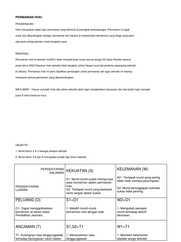 Perancangan Strategik Hoki 2013 | PDF