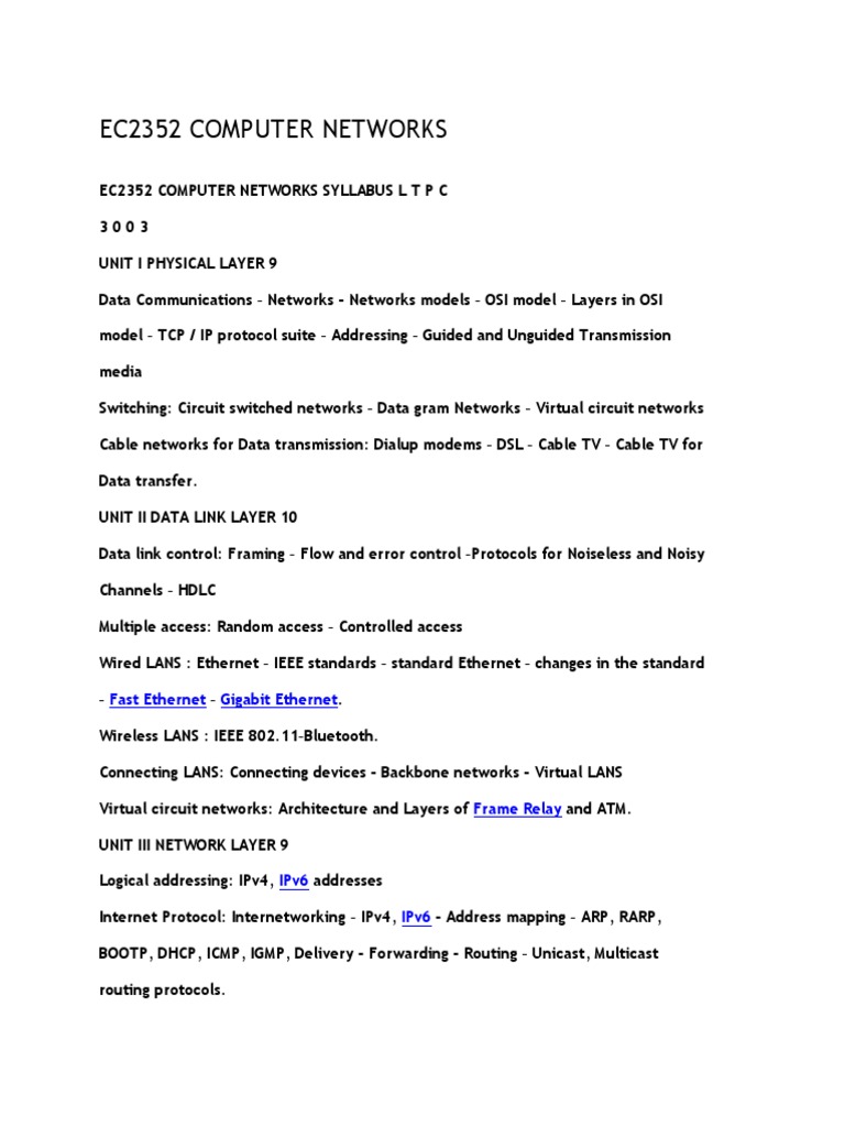 Ec2352 Computer Networks Syl | PDF | Wireless Lan | Computer Network