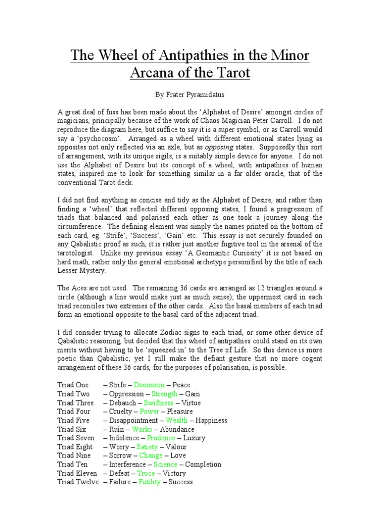Wheel of Antipathies in The Minor Arcana of The Tarot | PDF