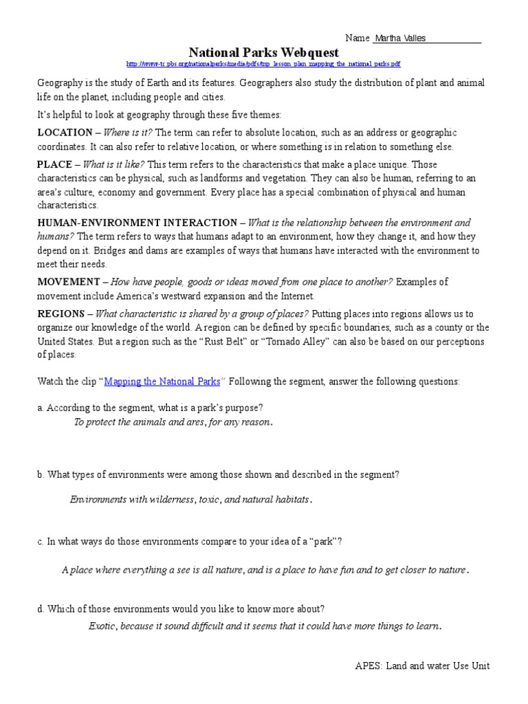 National Parks Geography Lesson | PDF | National Park | Geography