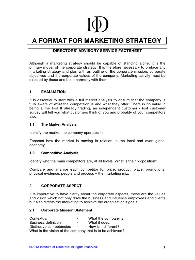 A Format For Marketing Strategy | PDF | Marketing Strategy | Strategic ...