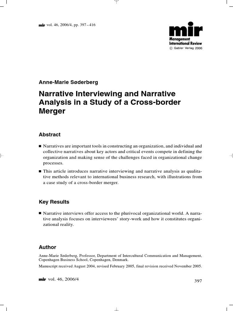 Søderberg - Narrative Interviewing and Narrative Analysis | PDF | Narrative | Qualitative Research