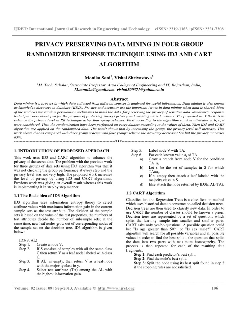 Ijret - Privacy Preserving Data Mining in Four Group Randomized Response Technique Using Id3 and ...