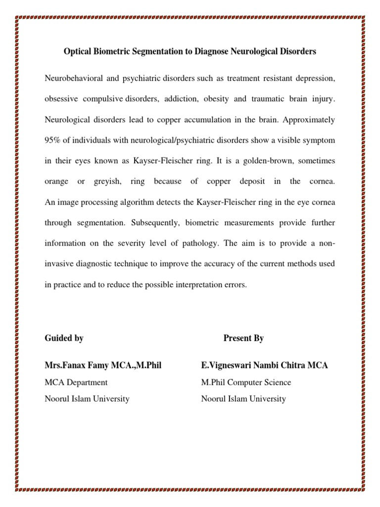 Optical Biometric Diagnosis of Neurological Disorders | PDF
