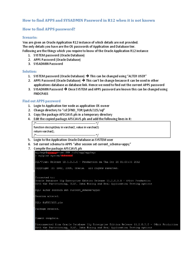 How To Find APPS and SYSADMIN Password in R12 When It Is Not Known | PDF | Oracle Database ...