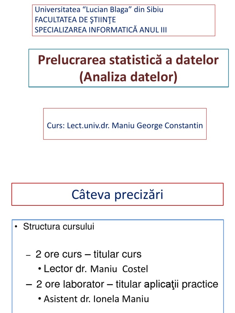 Prelucrarea Statistica A Datelor | PDF