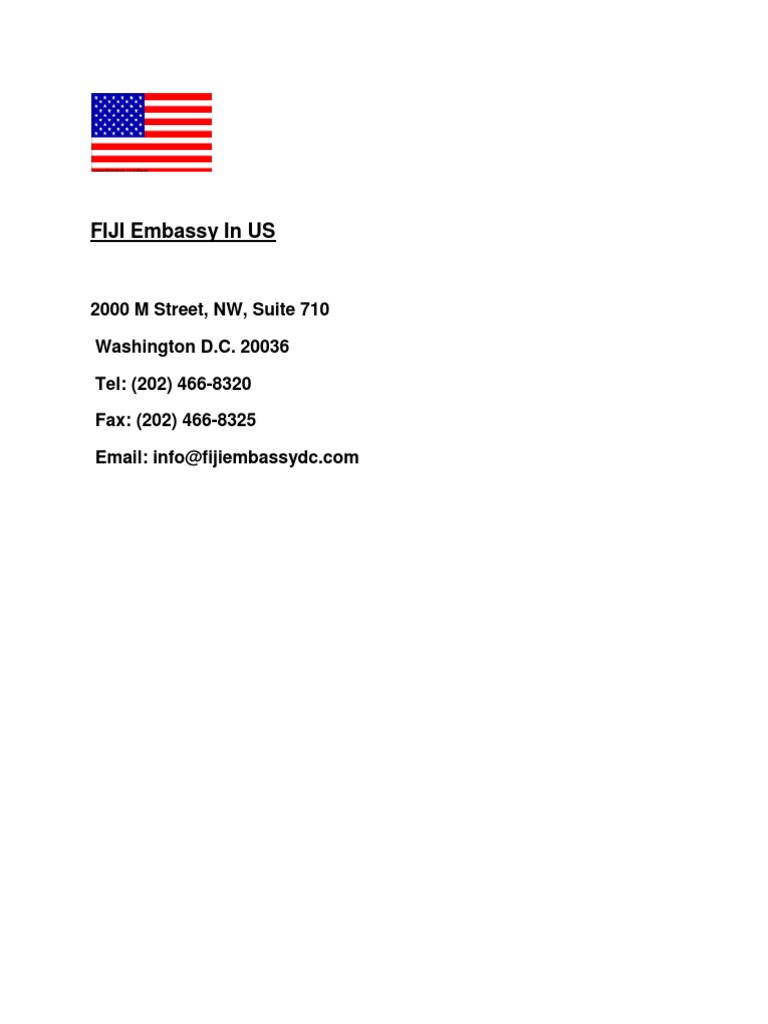 Fiji Embassy Contact Information USA | PDF