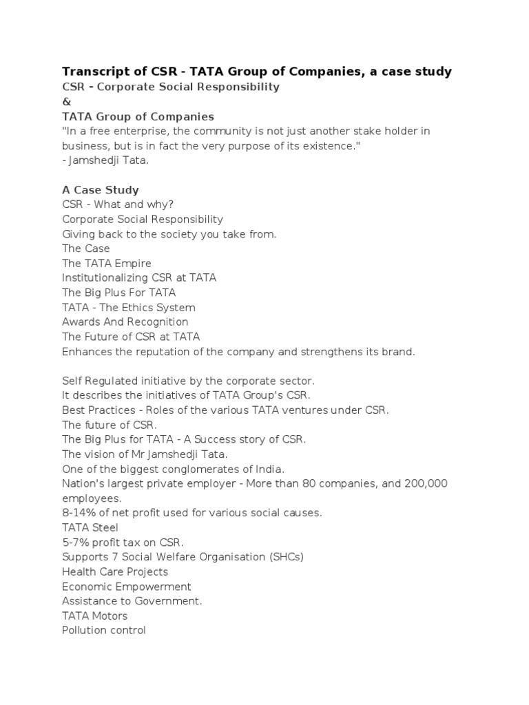 Transcript of CSR | PDF | Corporate Social Responsibility | Employment