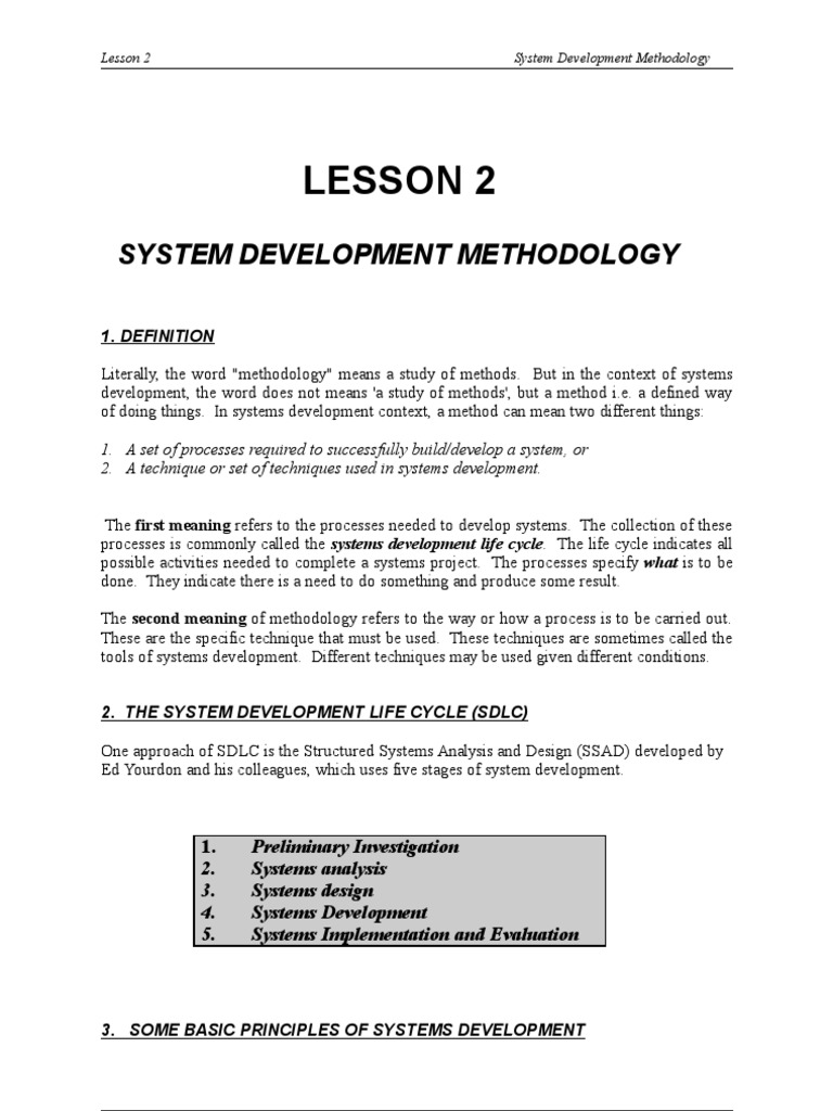Lesson 2: System Development Methodology | PDF | Software Development Process | Systems Design