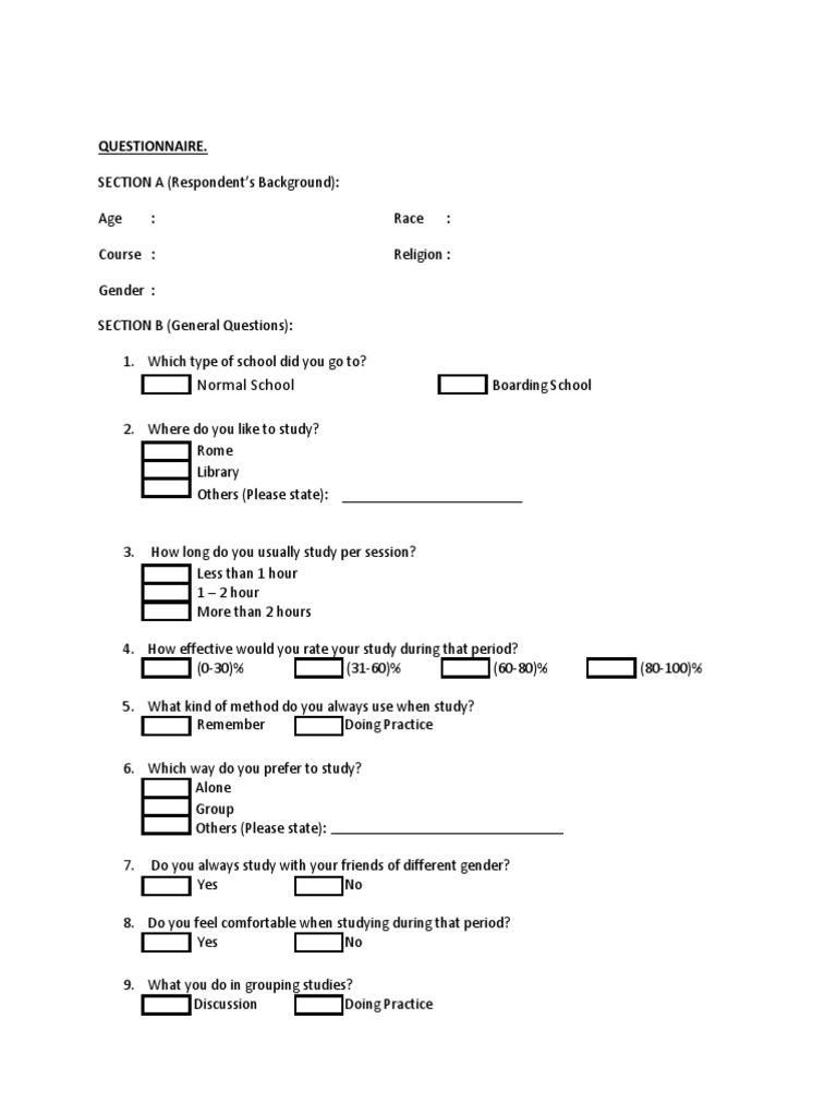 Questionnaire | PDF | Questionnaire | Behavioural Sciences