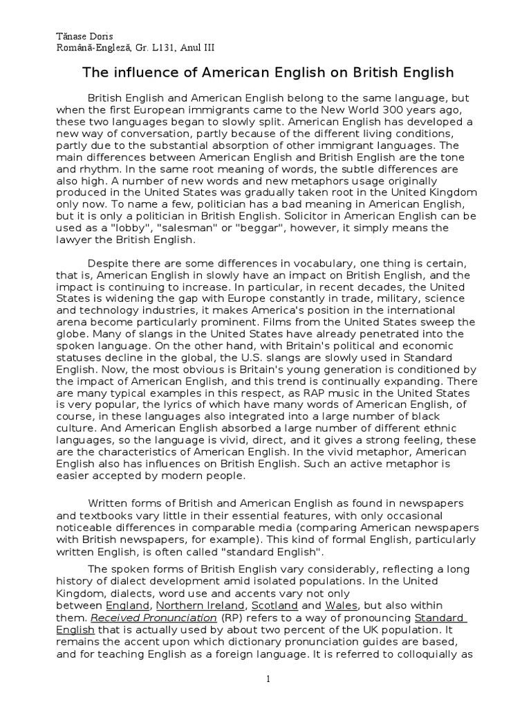 The Influence On British English by American English | PDF | English ...