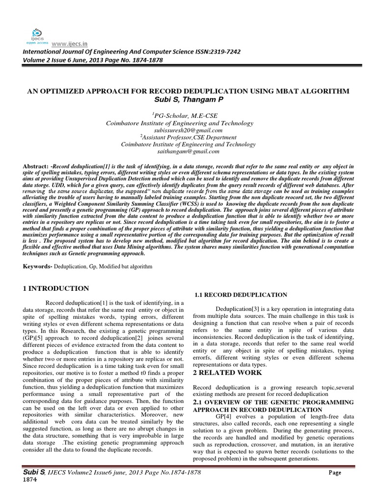 Genetic Approach Deduplication | PDF | Metaheuristic | Computing