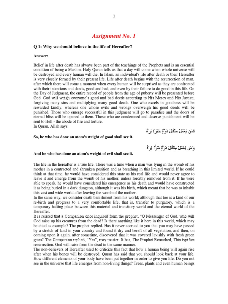 Islamic Studies Solved Assignments | PDF | Afterlife | Hadith