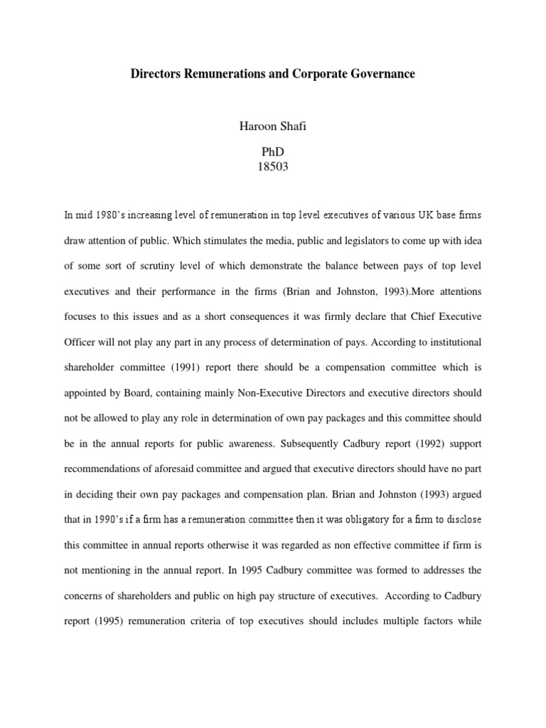 Directors' Remuneration and Governance | PDF | Executive Compensation ...