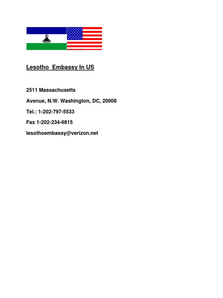 Lesotho Embassy Contact Information | PDF | Politics
