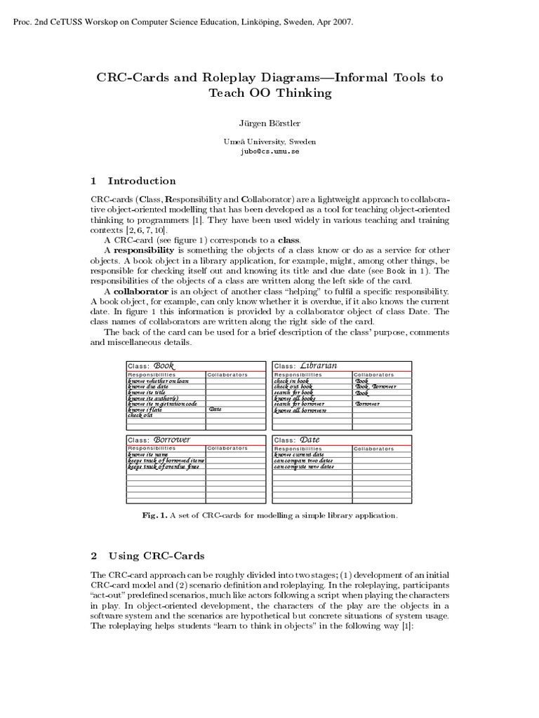 Crc-Cards and Roleplay Diagramsinformal Tools To Teach Oo Thinking | PDF | Object (Computer ...