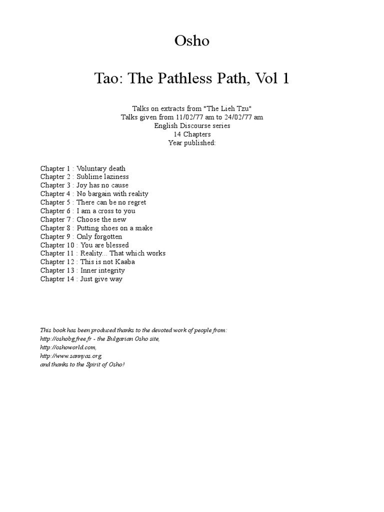 Osho - Tao The Pathless Path - Vol 1 | PDF | Philosophical Theories ...