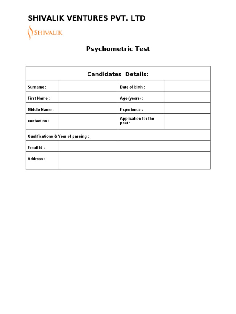 Psychometric Test Question Paper | Tests | Evaluation Methods